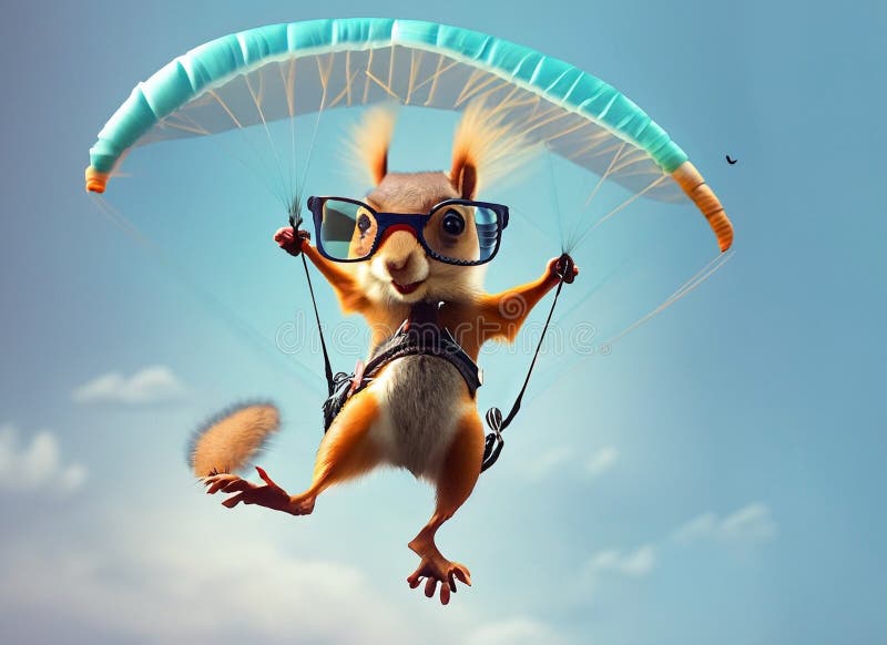 Cheerful Squirrel Paragliding Stock Illustration - Illustration of ...