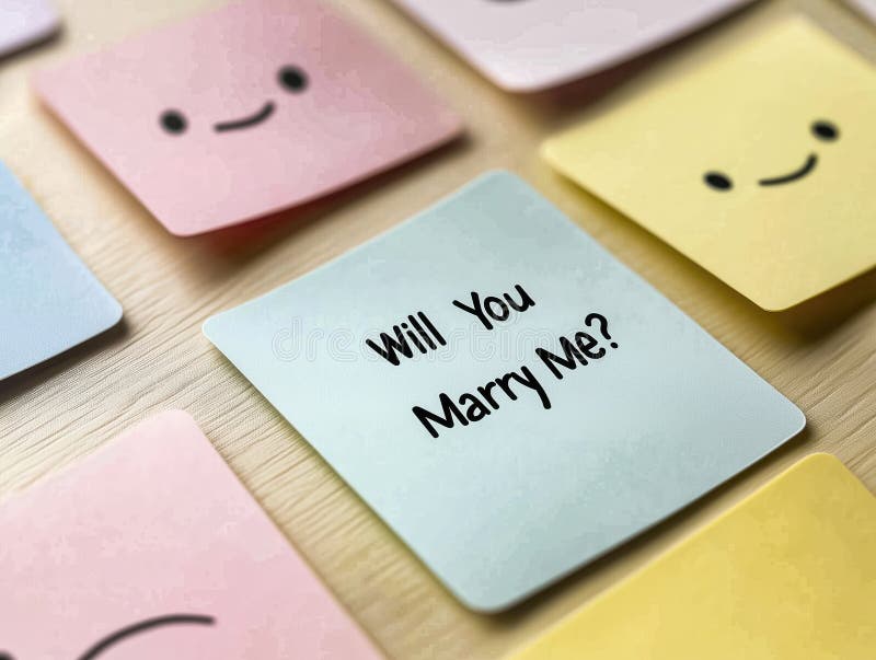 Cheerful Sticky Notes Frame a Marriage Proposal Invitation on a Single ...