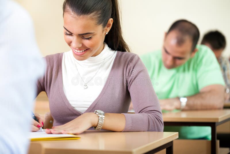 Happy School Girl Looking at Camera in Class Stock Image - Image of ...
