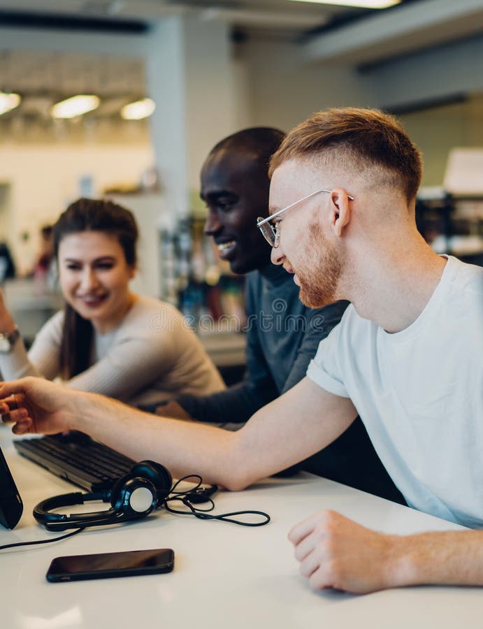 Cheerful Students Learning in Library Stock Image - Image of classroom ...