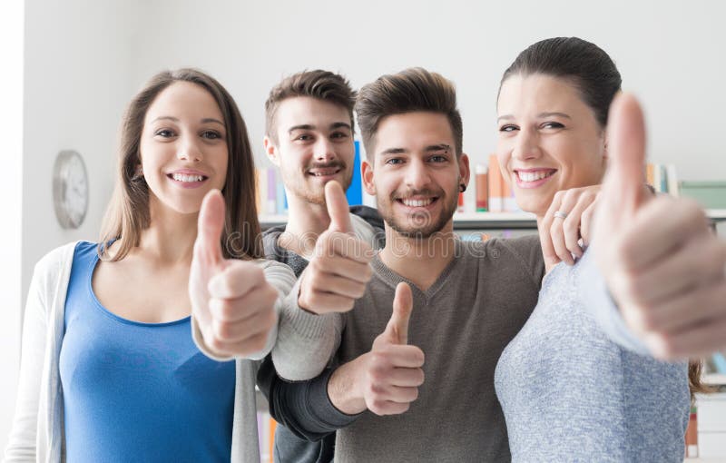 Cheerful Students with Thumbs Up Stock Image - Image of schoolmates ...