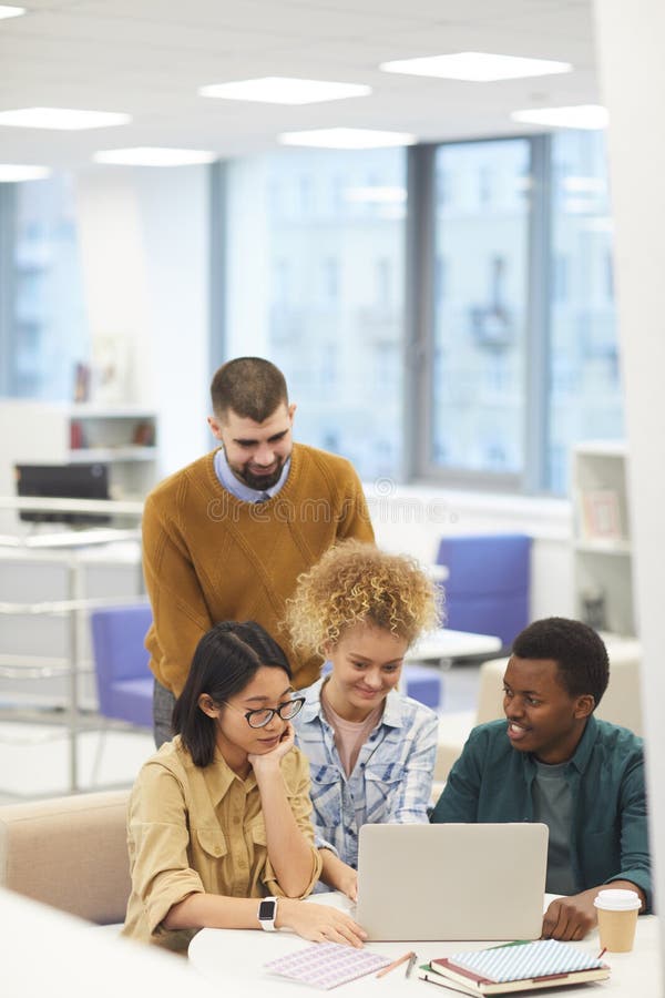 Cheerful Students Working in Library Stock Photo - Image of businessman ...