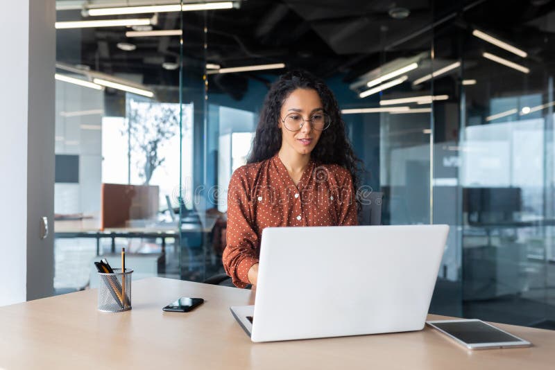 Cheerful and Successful Indian Woman Programmer at Work Inside Modern ...