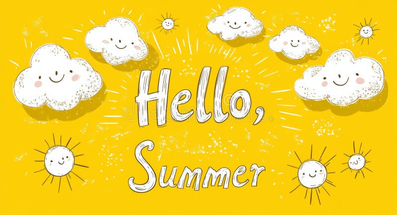 A Cheerful Summer Hello Depicted with Sun and Clouds on a Yellow ...