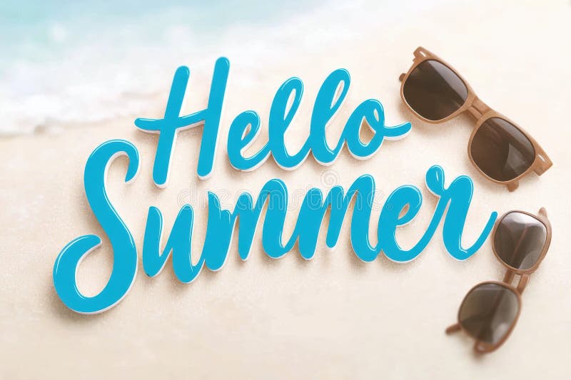 A Cheerful Summer Sign with Sunglasses Set Against a Beach Backdrop ...