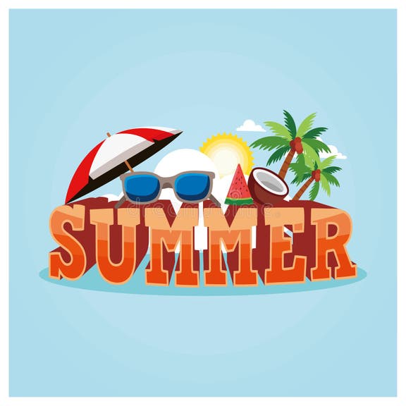 Cheerful Summer Vacation. Summer Elements by the Beach Stock Vector - Illustration of landscape ...