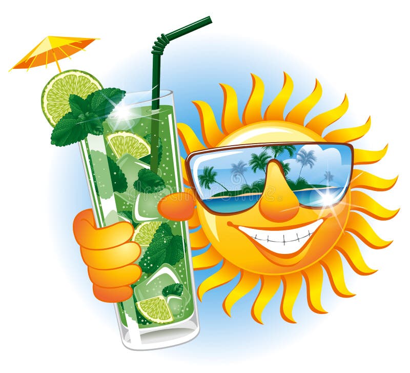 Cheerful sun with cocktail stock vector. Illustration of cool - 25131628