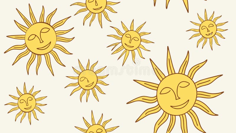 Cheerful Sun Faces Pattern, Sunny Weather and Happiness, Vector Design ...