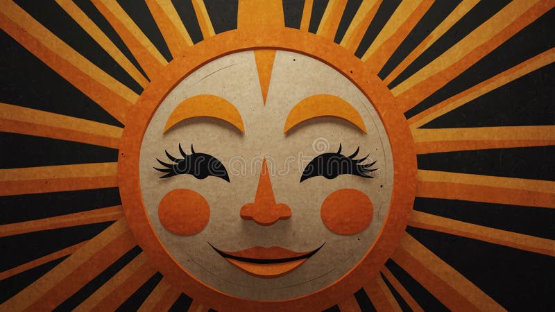 Cheerful Sun Illustration with Radiant Rays and Smiling Face in Retro ...