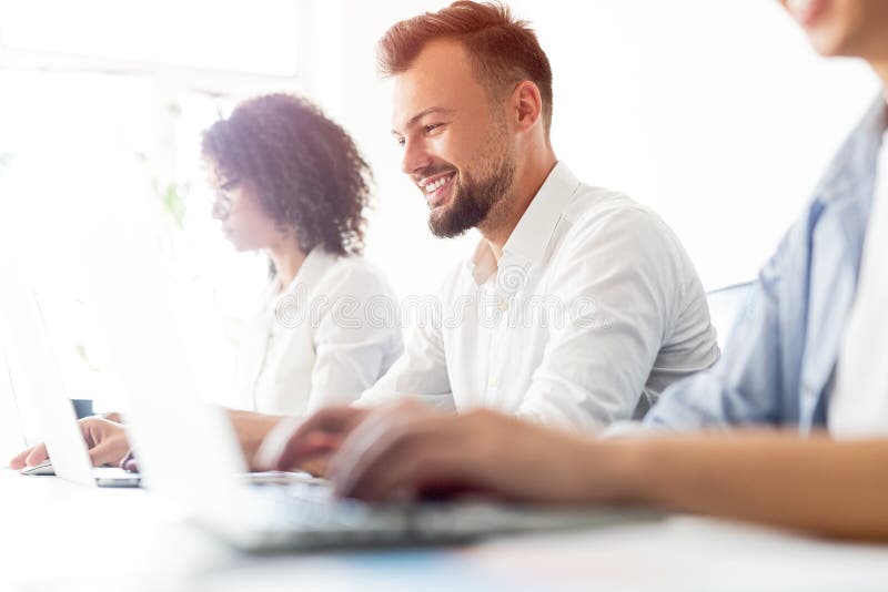 Cheerful Support Agent Chatting with Client Stock Image - Image of ...