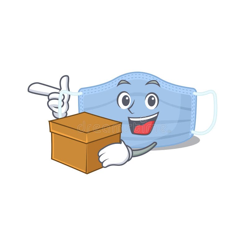 A Cheerful Surgical Mask Cartoon Design Concept Having a Box Stock ...