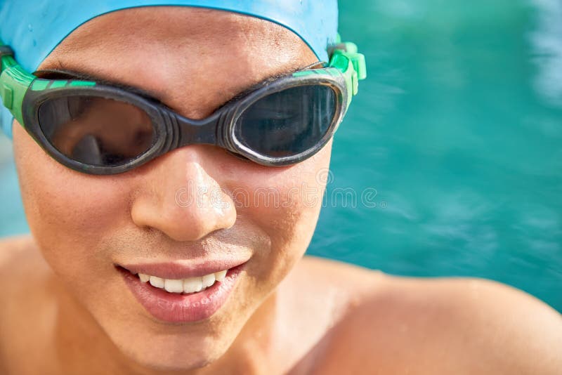 Cheerful swimmer stock image. Image of refreshing, face - 132245233