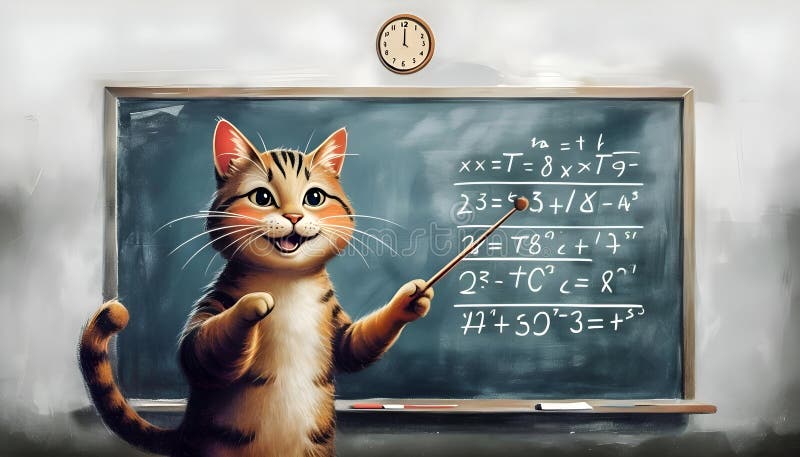 Cheerful Tabby Cat Teaching Math in Classroom Setting Back To School ...