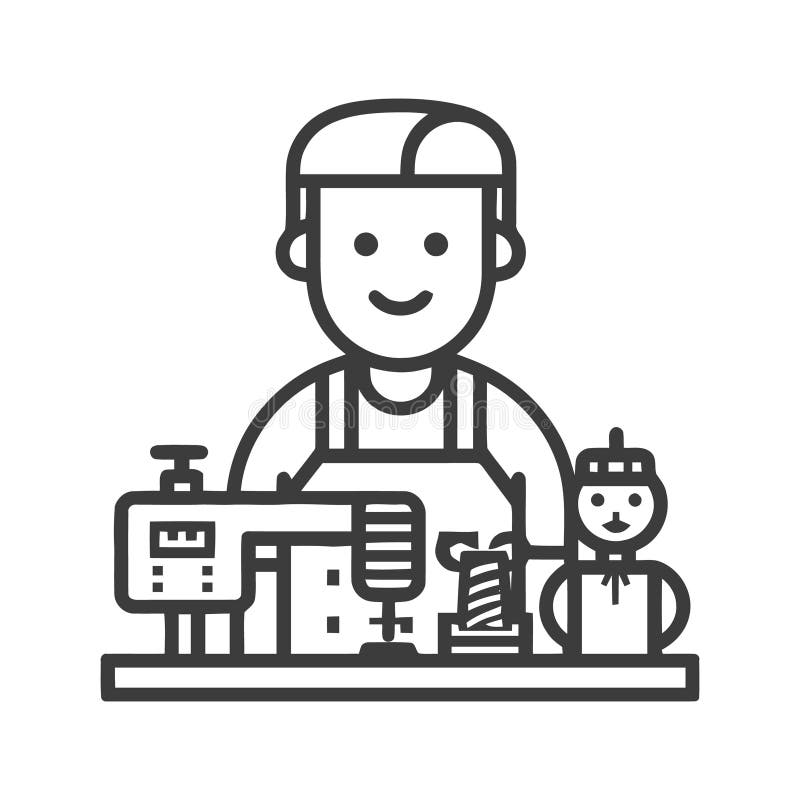 Happy Tailor Making Cute Toy at Workshop Stock Vector - Illustration of ...