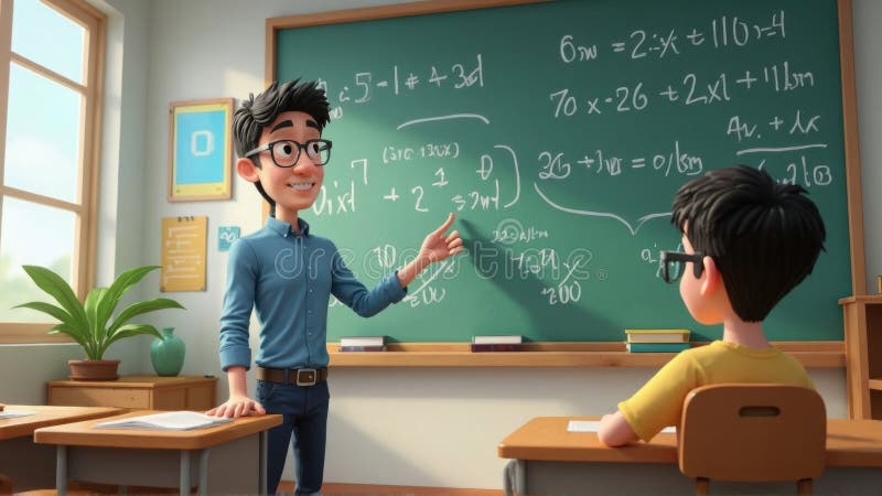Teacher Explaining Math To Student in Classroom Stock Illustration ...