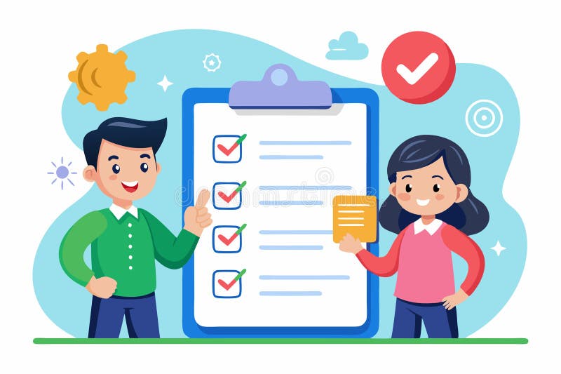 A Cheerful Team Collaborates on a Checklist, Showcasing Teamwork and ...