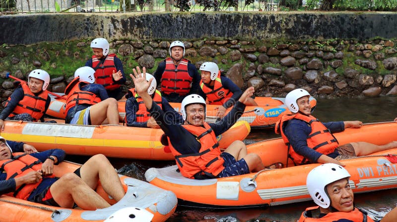 Cheerful Team is Rafting on a River Editorial Stock Image - Image of ...