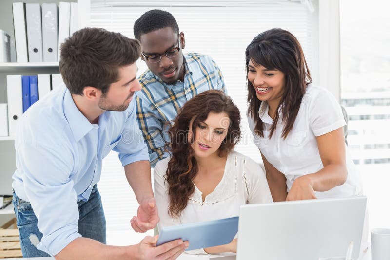 Cheerful Teamwork Using Digital Tablet Together Stock Image - Image of ...