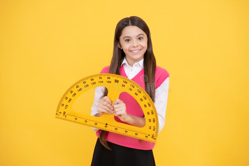 Cheerful Teen Girl Study Math with Protractor Measuring Size, Back To ...