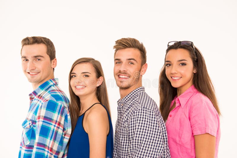 Cheerful Teen People Standing in a Line Stock Image - Image of money ...