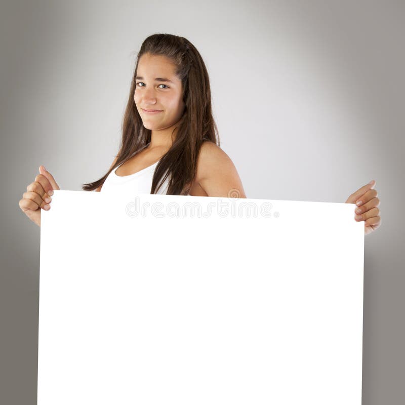 Cheerful Teenager Holding an Empty Board Stock Image - Image of female ...