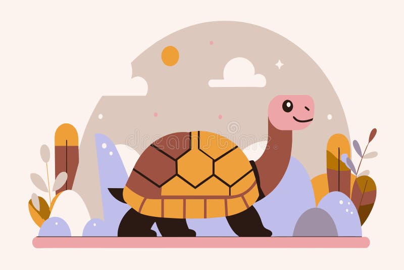 A Cheerful Tortoise with a Backdrop of the Desert and Setting Sun Stock ...