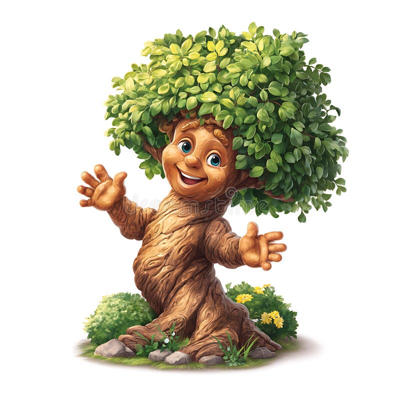 A Cheerful Tree Character with a Smiling Face and Outstretched Arms ...