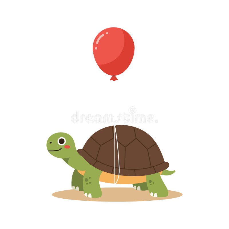 A Cheerful Turtle with a Red Balloon Floating Above in a Minimalistic ...
