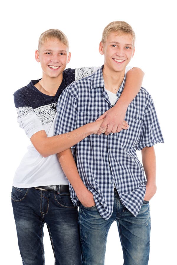 Twin Brothers Jokingly Hugging Each Other Stock Image - Image of ...