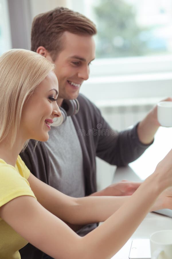 Cheerful Two Workers are Talking about Project Stock Photo - Image of ...