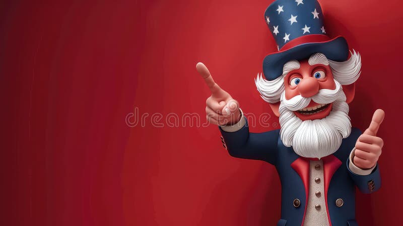 Cheerful Uncle Sam Cartoon Celebrating 4th of July on Vibrant Red ...