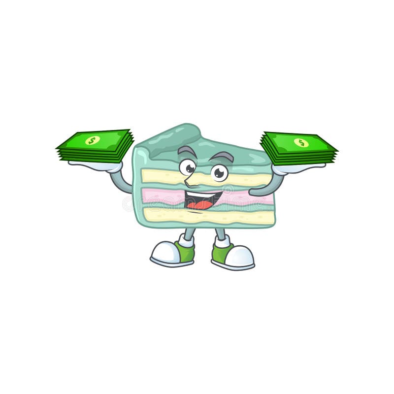 A Cheerful Vanilla Slice Cake Mascot Design with Some Money on Hands ...
