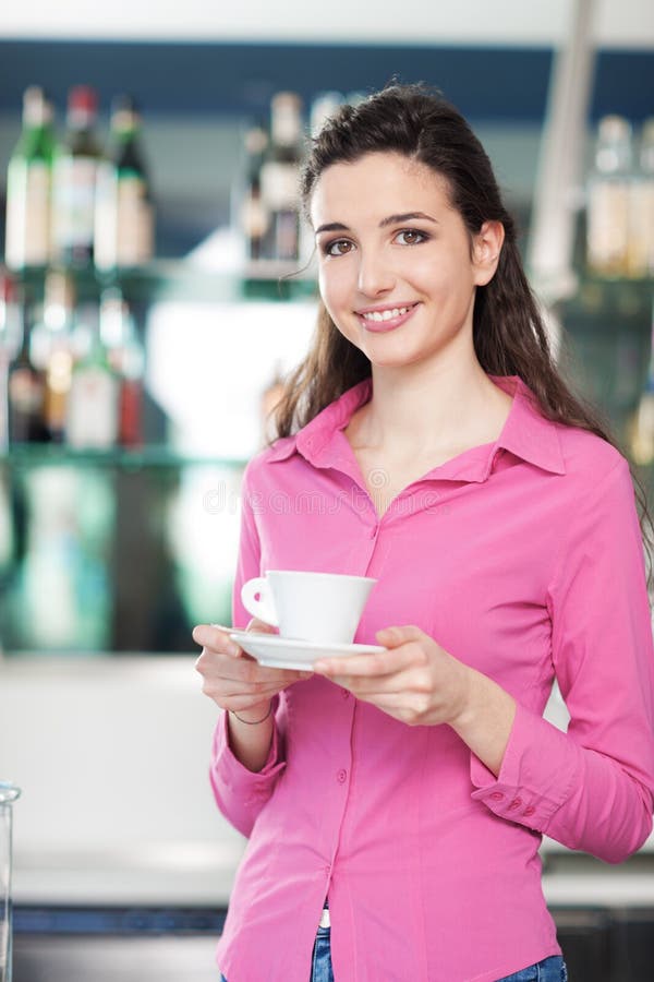 Cheerful Waitress in a Coffee Shop Stock Image - Image of coffee ...