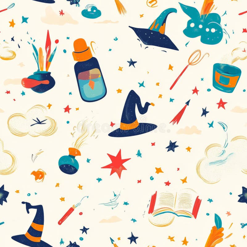 A Cheerful Wizard School Pattern Where Kids Learn To Fly on Tiny Clouds ...