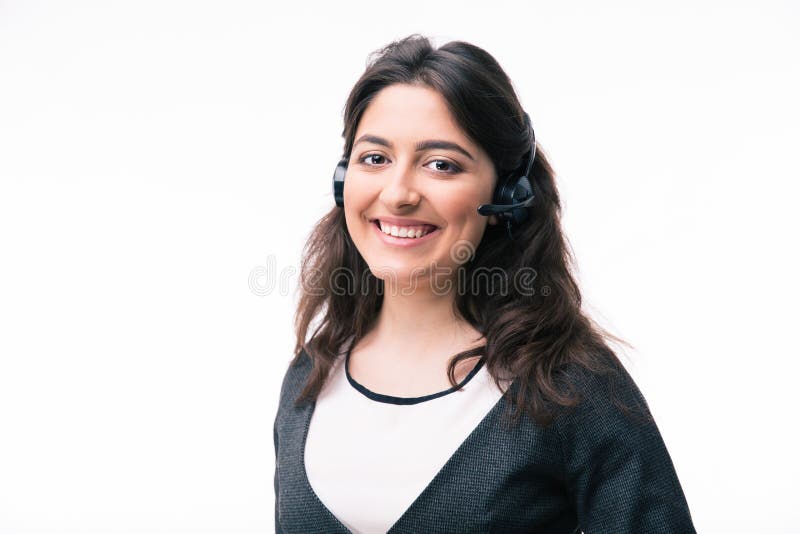 Cheerful Woman Assistant Operator in Headset Stock Image - Image of ...