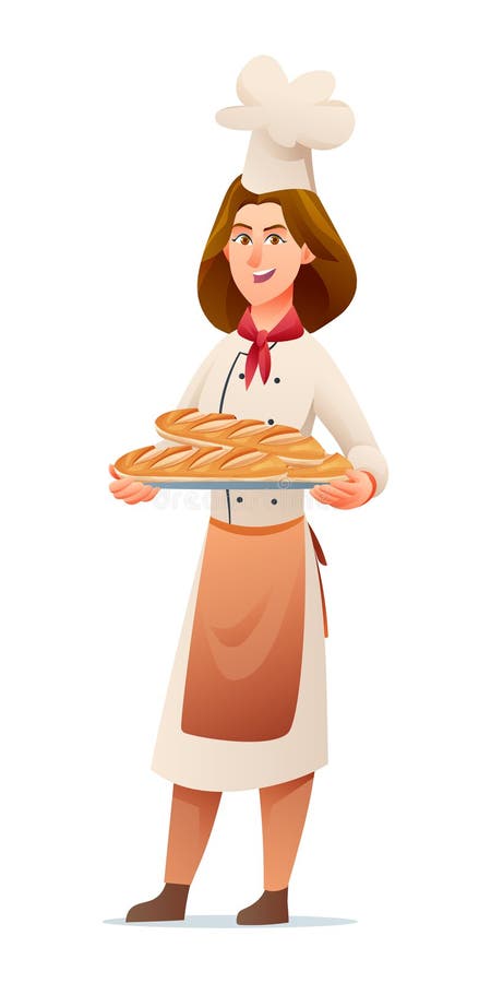 Cheerful Woman Baker Character Illustration Stock Vector - Illustration ...