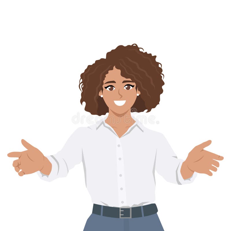Cheerful Woman Gesturing Welcome Sign with Open Arms Stock Vector ... Cheerful Woman Gesturing Welcome Sign with Open Arms Stock Vector ...
