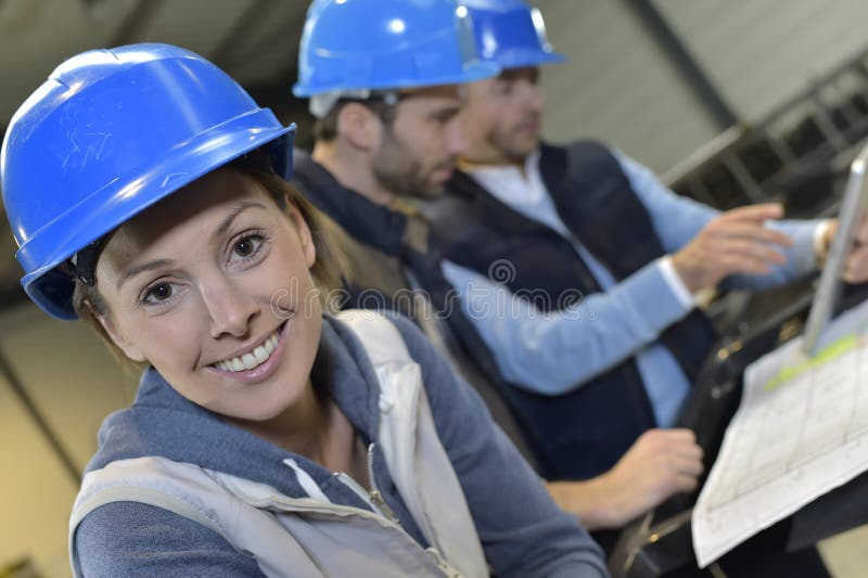 Cheerful Woman Industrial Engineer Teamworking Stock Image - Image of ...