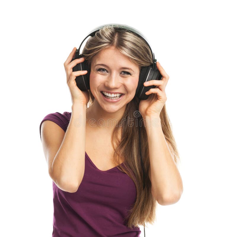 Cheerful Woman Listening Music Stock Photo - Image of isolated ...