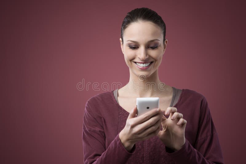 Cheerful Woman with Mobile Phone Stock Photo - Image of beautiful ...