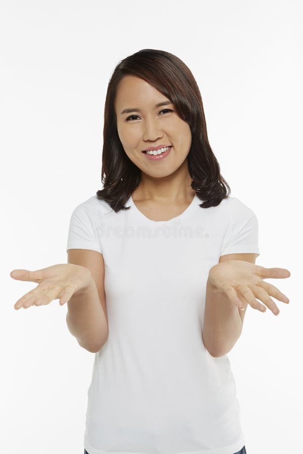 Cheerful Woman Showing Hand Gesture Stock Photo - Image of feminine ...