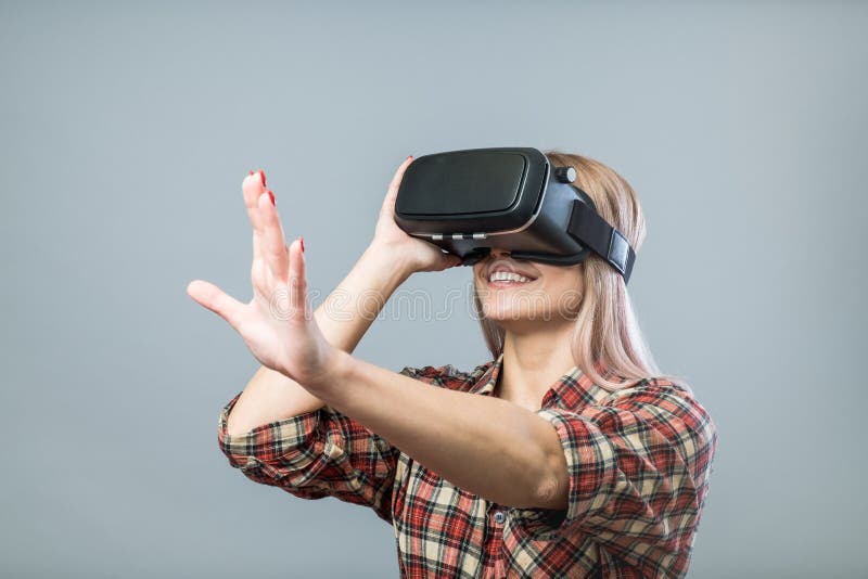 Cheerful Woman with Vr Headset Stock Image - Image of background ...