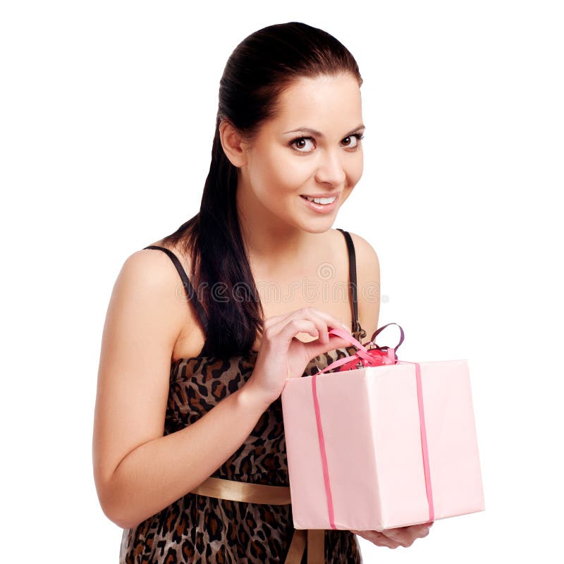 Cheerful Women with a Present Stock Image - Image of happiness, beauty ...
