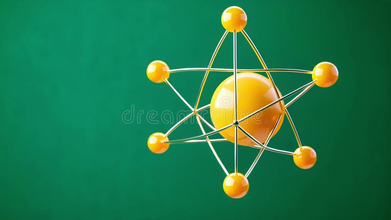 A Cheerful Yellow Atom Model with Electrons Orbiting on a Fresh Green ...