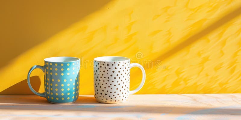 White Mugs on Yellow Background Mockup Stock Image - Image of female ...