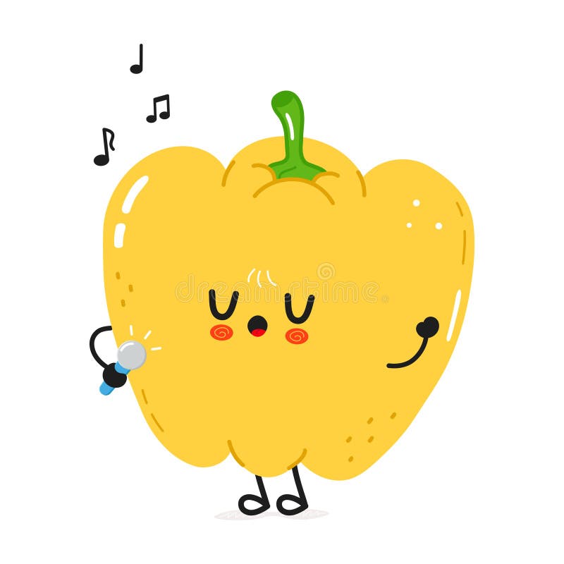 This Charming Yellow Bell Pepper Character is Joyfully Singing with a ...