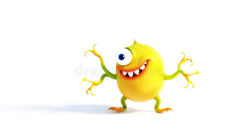 Cheerful Yellow Cartoon Monster with One Eye and Sharp Teeth on White ...