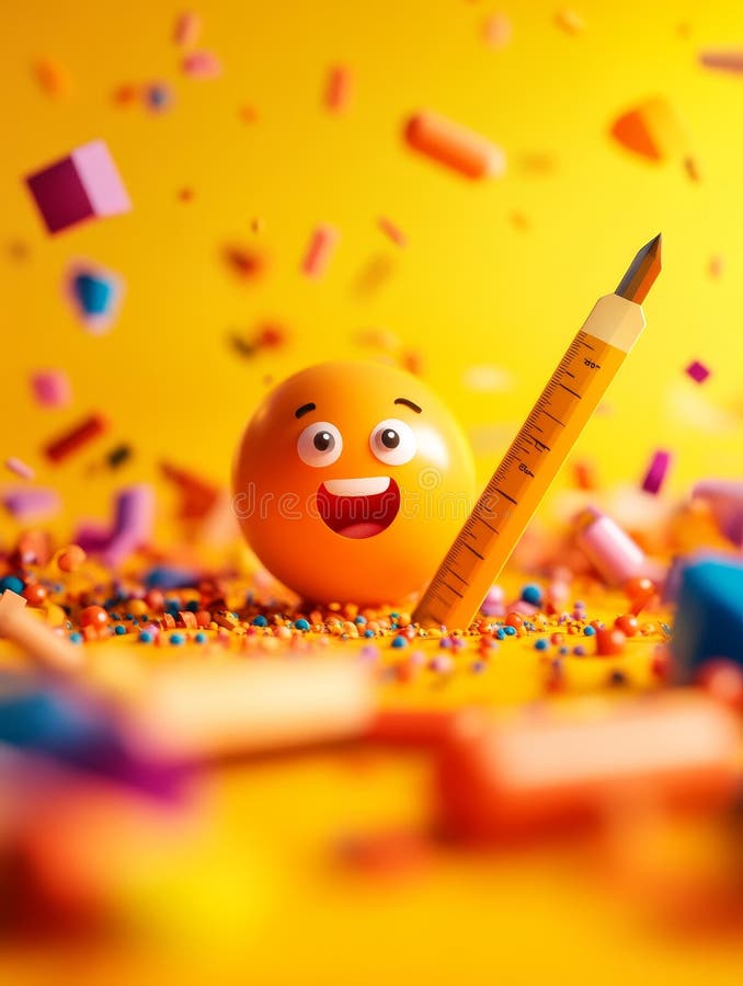 A Cheerful Yellow Character with a Ruler Body is Surrounded by Confetti ...