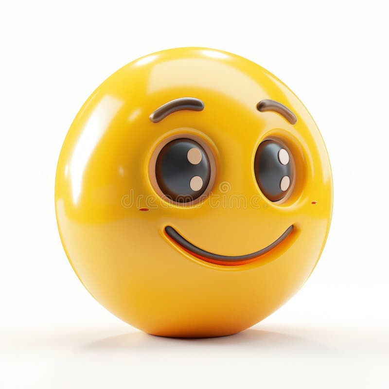 Cheerful Yellow Emoticon Sphere with Smiling Face on White Background ...