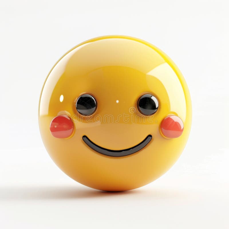Cheerful Yellow Emoticon Sphere with Smiling Face on White Background ...